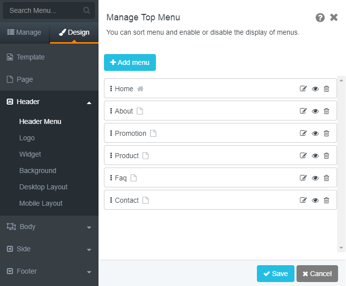 การจัดการระบบเมนูบน (Header) - MakeWebEasy Blog