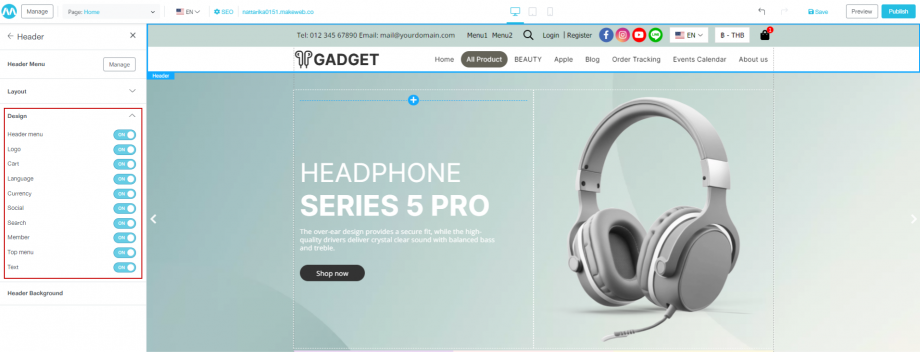 การปรับแต่งรูปแบบส่วนบน (Header) - MakeWebEasy Blog